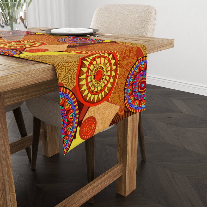 Ethnic Design Table Runner, Vivid Yellow Orange African Style Runner ...