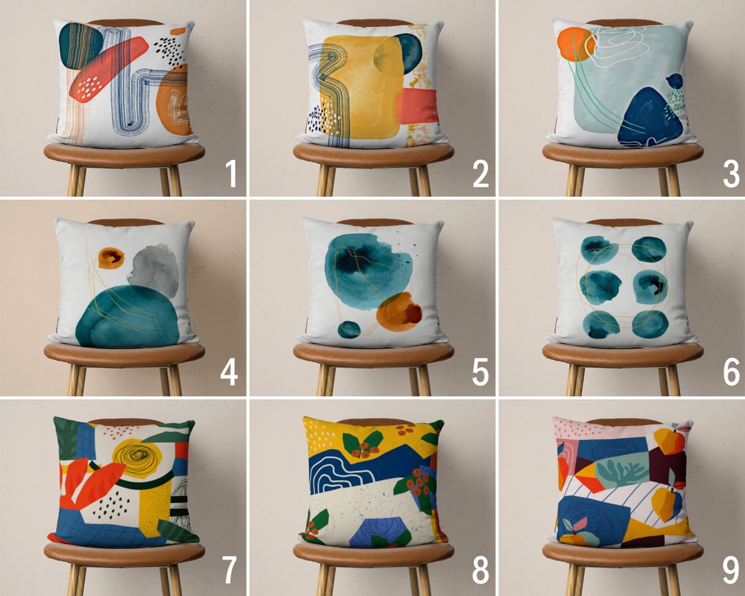 Blue Abstract Pillow Cover, Modern Cushion Cover, Boho Throw Pillow ...