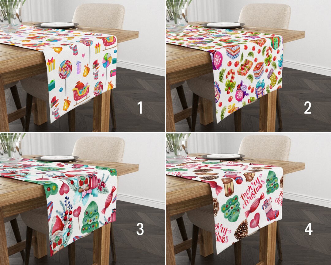 Colorful Christmas Table Runner, Joyful Festive Holiday Runner, New ...