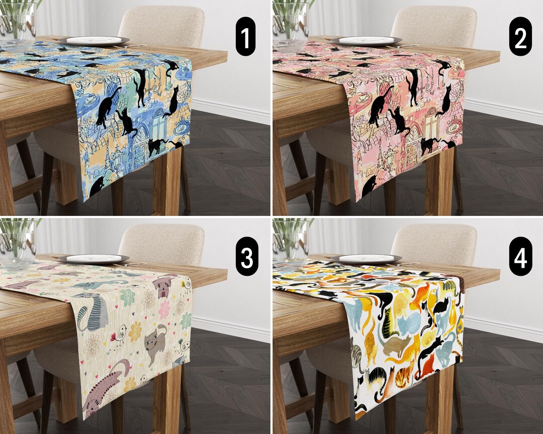 Cute Cats Table Runner, Playful Kittens Any Custom Size Table Runner ...