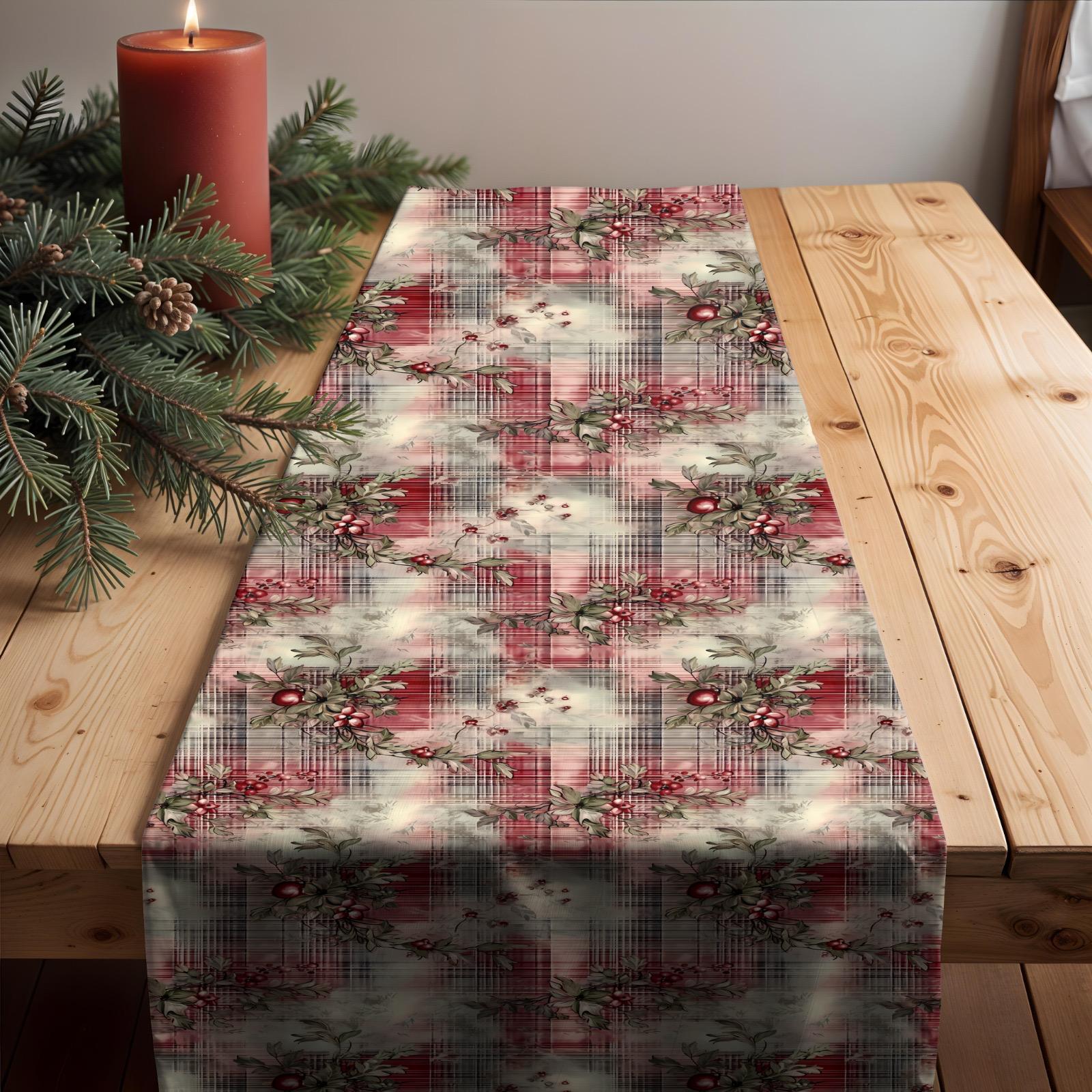 Floral Christmas Runner, Winter Holly Berry & Poinsettia Table Runner ...