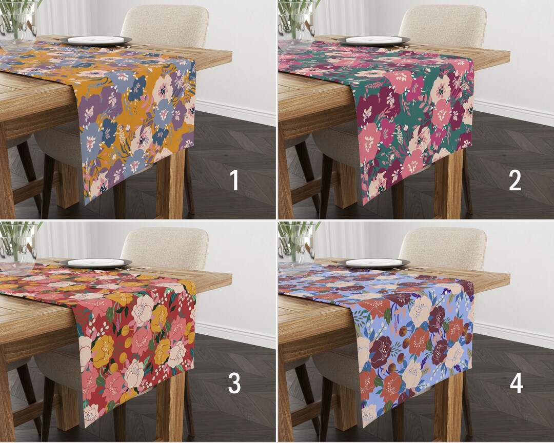 Colorful Flowers Table Runner, Multicolored Floral Kitchen Runner, Boho ...