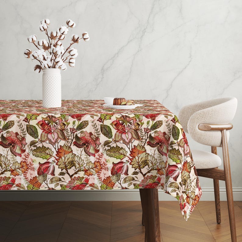 Boho Rustic Floral Tablecloth, Abstract Vintage Fall Flowers Tablecloth ...