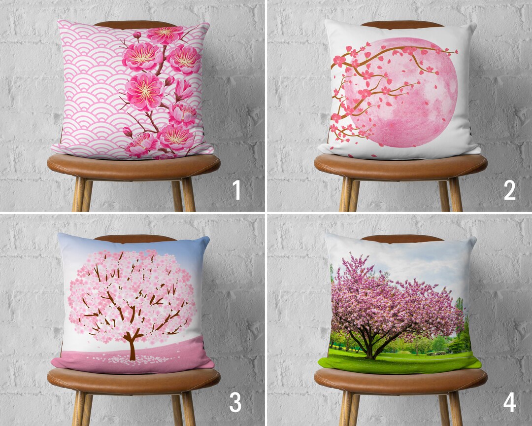 Pink Sakura Tree Pillow Covers, Japanese Pillow Case, Cherry Blossom ...