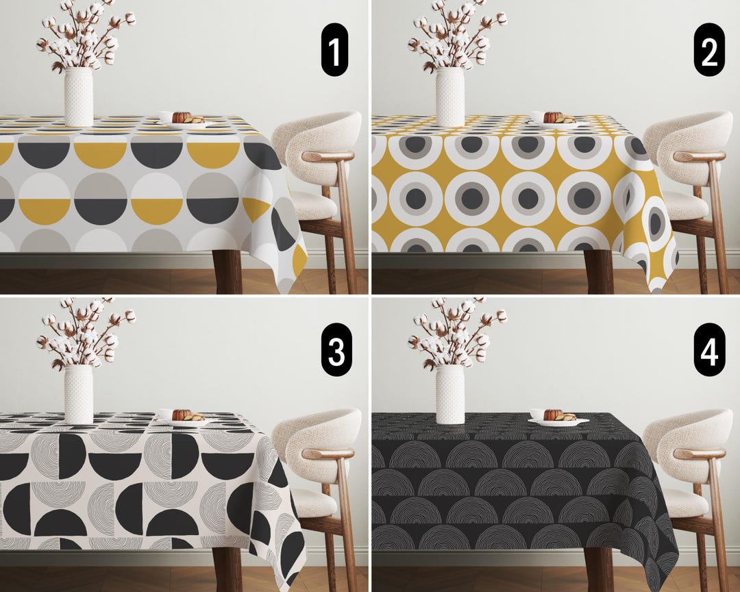 Mid Century Modern Tablecloth, Retro Abstract Minimalist Circles ...