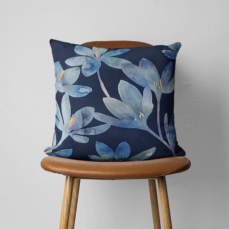 Blue Flower Pillow Cover, Decorative Leaves Cushion Cover, Farmhouse ...