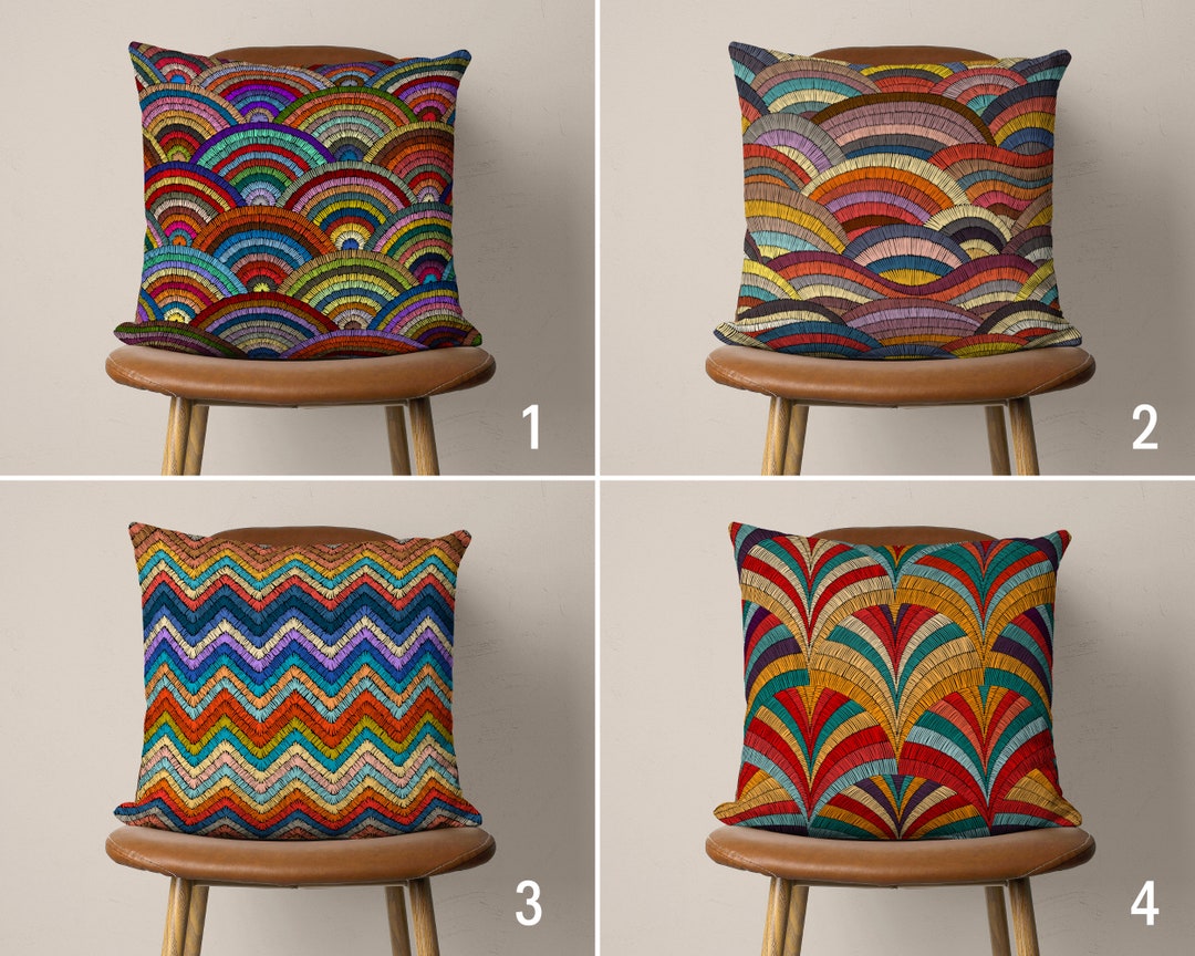 Colorful Embroidery Style Pillow Case, Abstract Design Pillow Cover ...