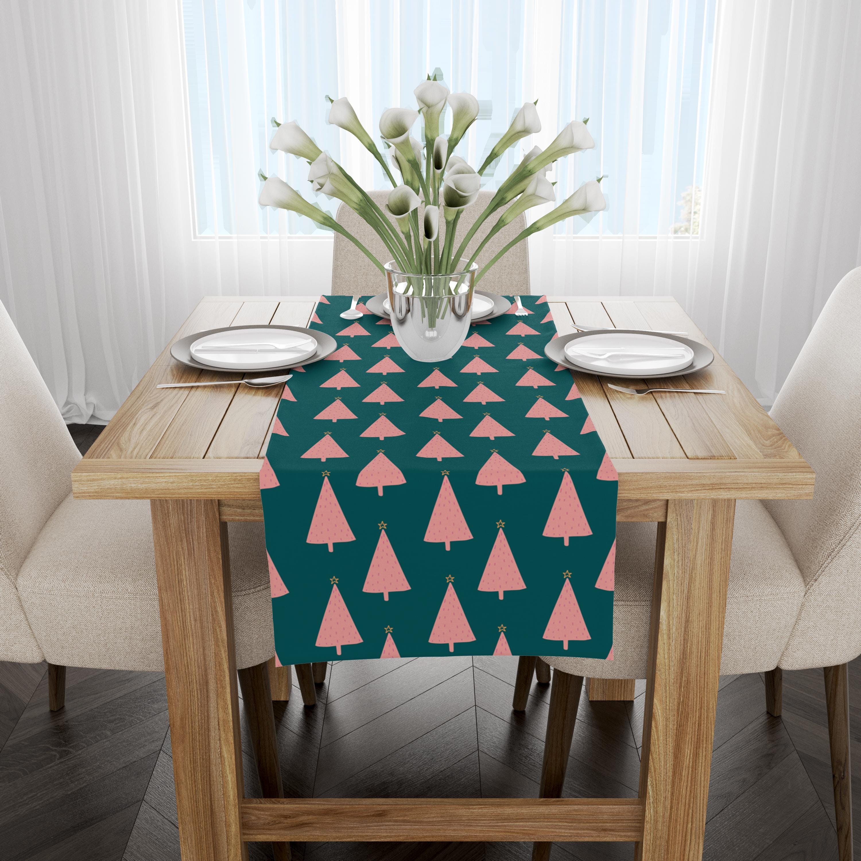 Modern Minimalist Pine Trees Table Runner, Christmas Tree Design Coffee ...