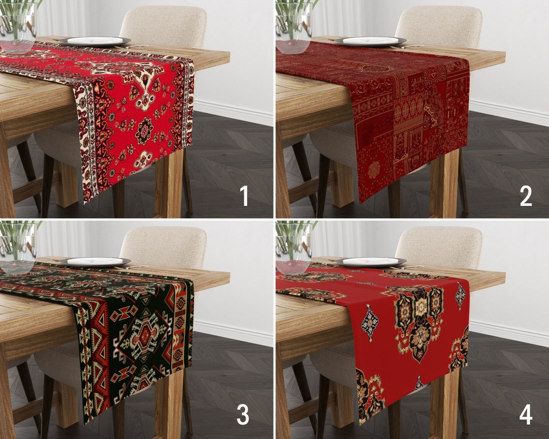 Digital Print Rug Pattern Table Runner, Traditional Ethnic Kitchen ...