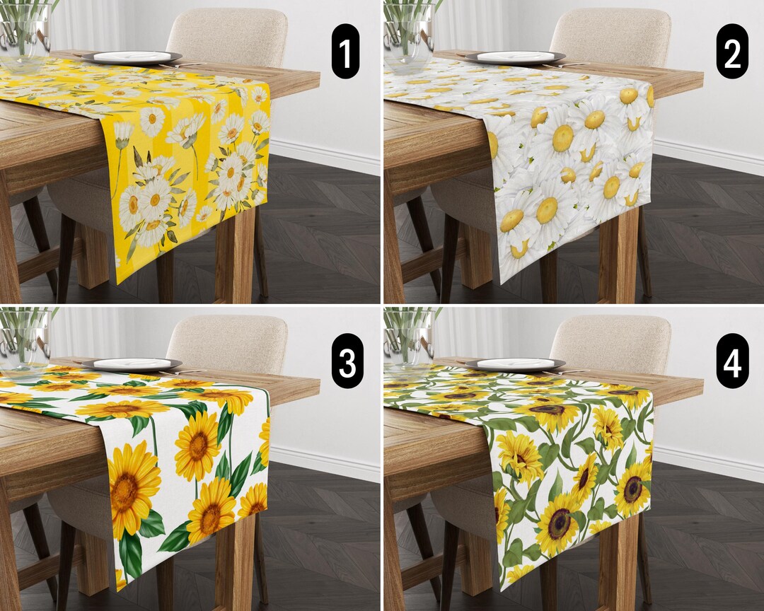Sunflower & Daisy Table Runner, Floral Yellow Kitchen Table Runner ...