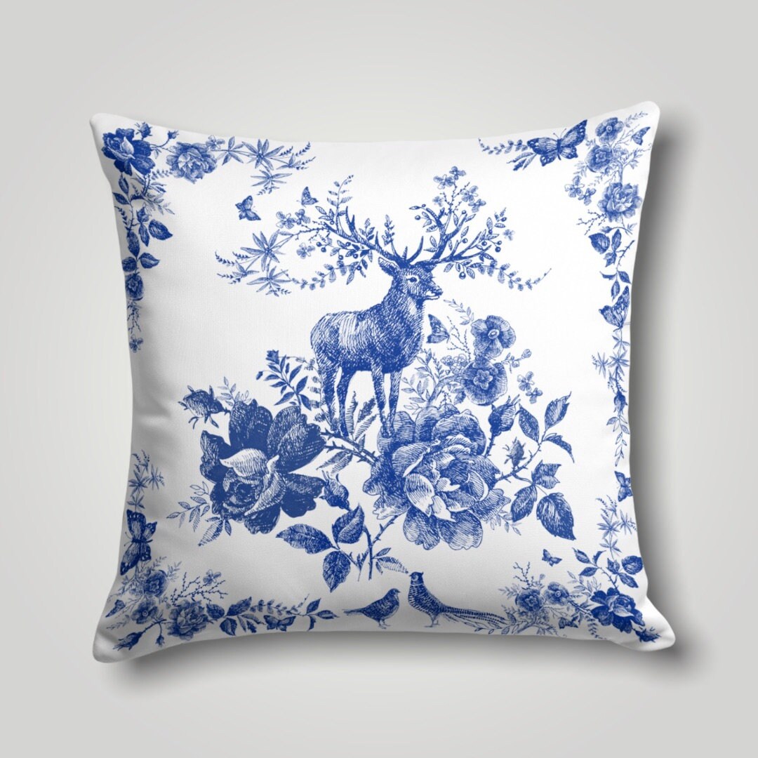 Blue & White Floral Pillow Cover Rose Flower Pillow Case - Etsy