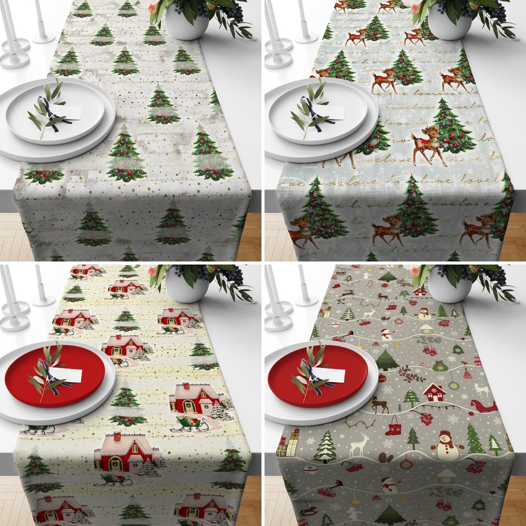 Pine Tree Table Runner, Winter Forest Design Runner, Festive Christmas ...