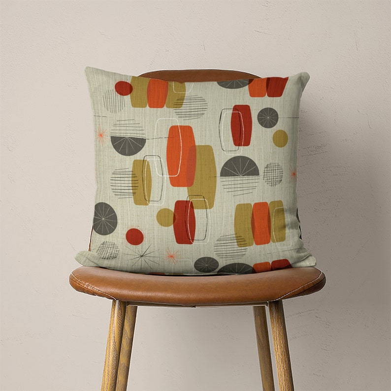 Retro Pattern Pillow Case, Mid Century Modern Geometric Pillow Cover ...