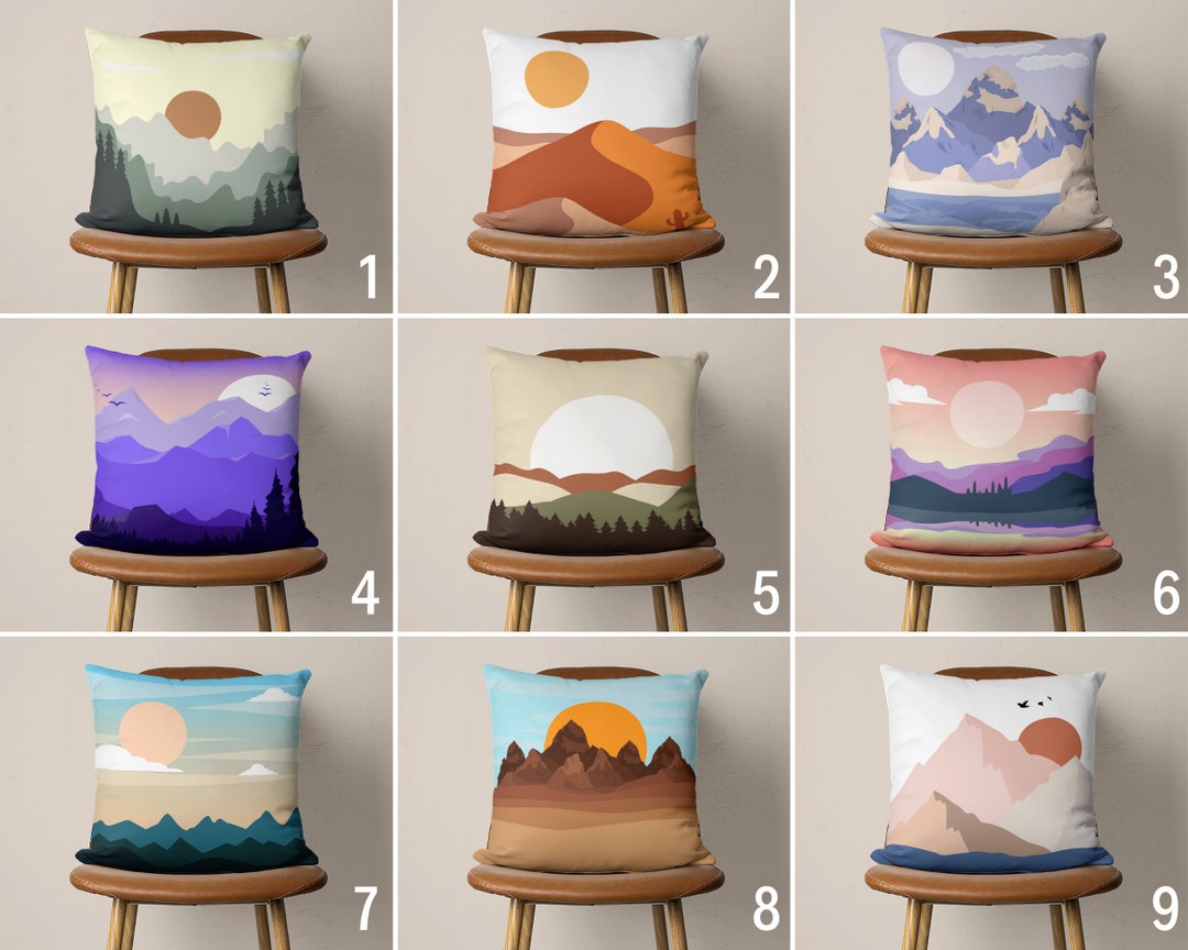 Mountain Landscape Pillow Cover, Abstract View Pillow Case, Colorful ...