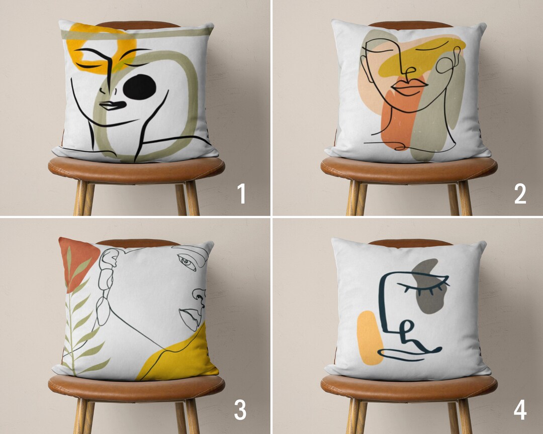 Abstract Line Art Pillow Cover, Minimalistic Cushion Cover, Woman Face ...