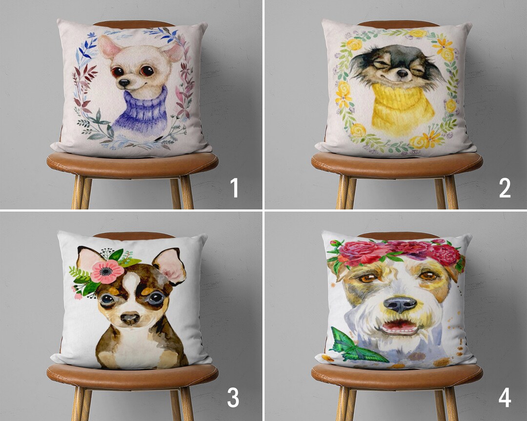 Cute Dogs Throw Pillow Cover, Dog Illustration Cushion Cover, Colorful ...