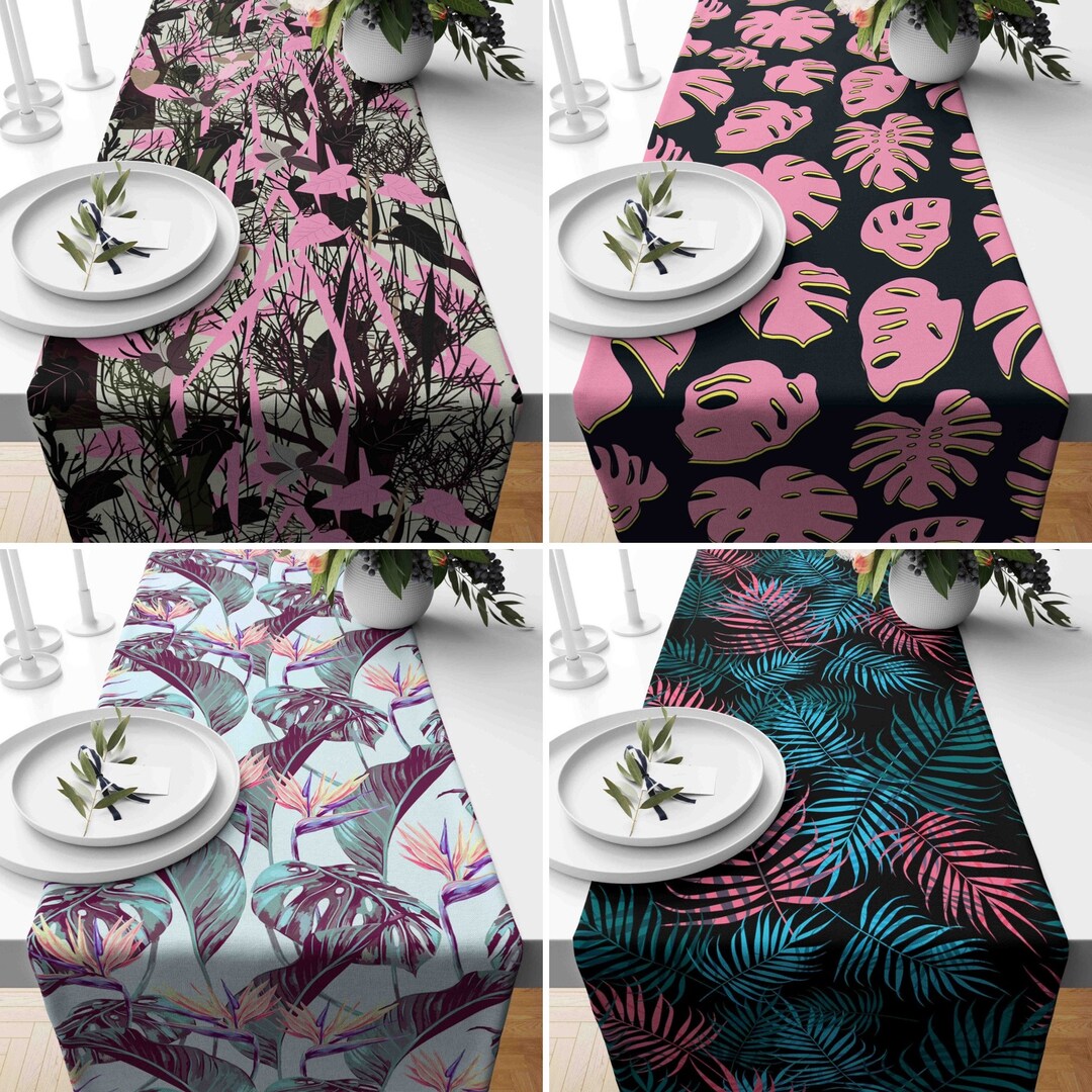 Pink Leaves Design Runner, Tropical Tree Leaves Kitchen Runner, Boho ...