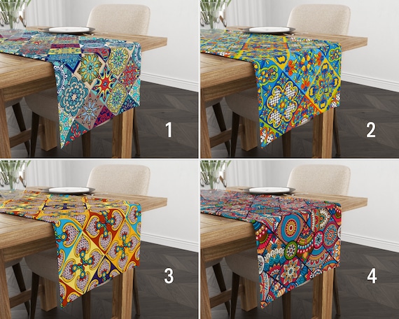 Tile Design Vivid Color Table Runner Traditional Lozenge - Etsy
