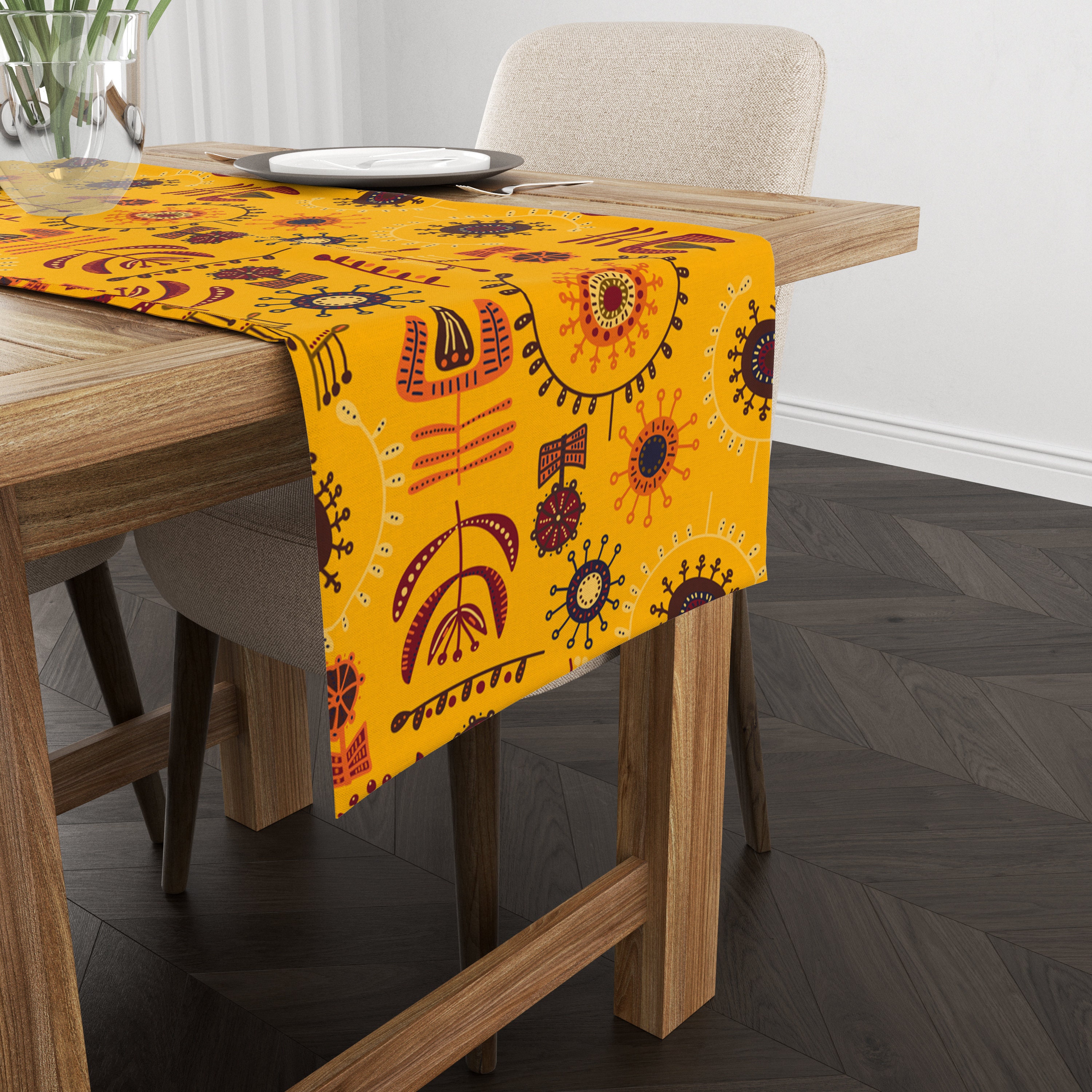 Ethnic Design Table Runner, Vivid Yellow Orange African Style Runner ...
