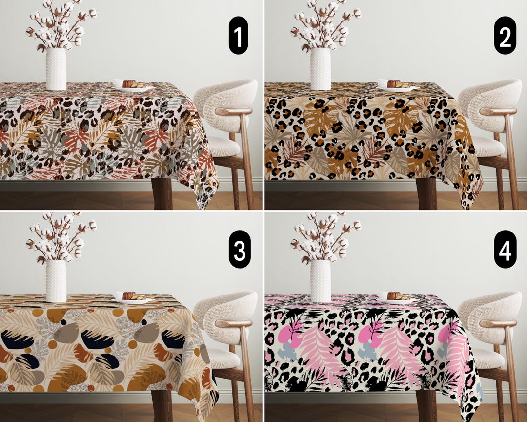 Tropical Leaves & Leopard Print Tablecloth, Boho Tropical Exotic ...