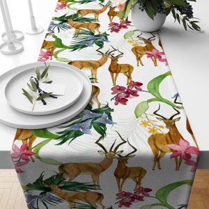 Animals Table Runner, Deer Tiger Fox Owl Coffee Table Runners, Safari ...