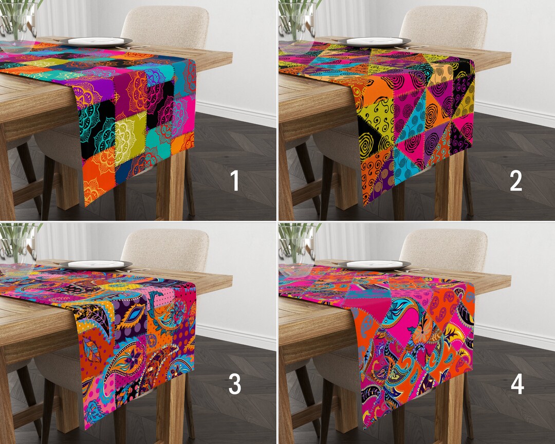 Vivid Patchwork Print Table Runner, Pink Ethnic Kitchen Runners ...