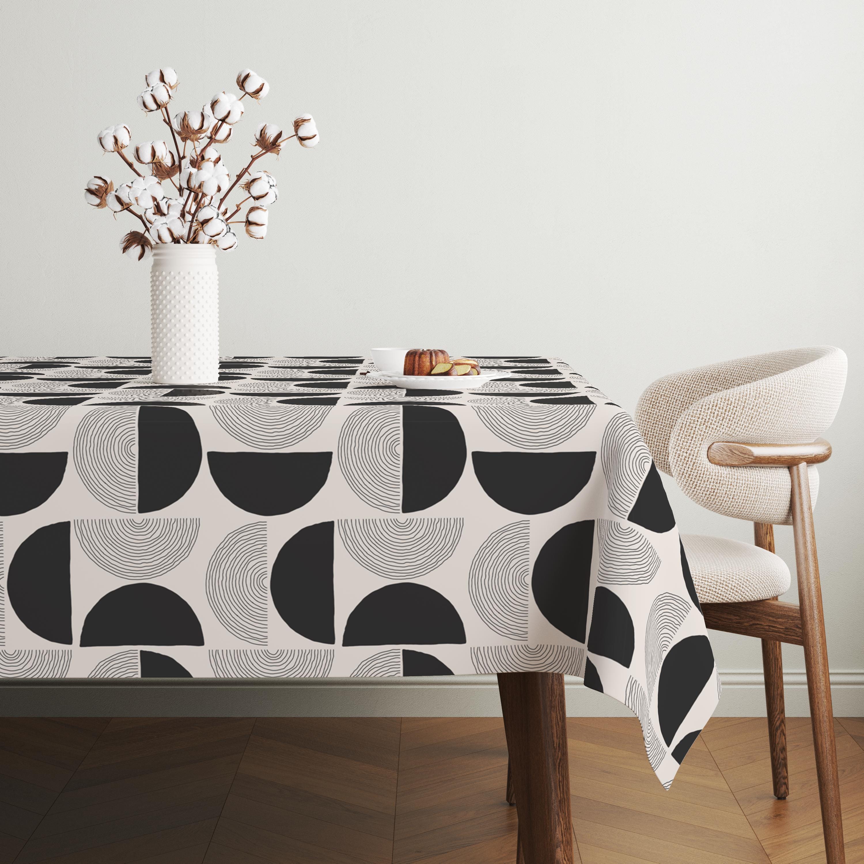 Mid Century Modern Tablecloth, Retro Abstract Minimalist Circles ...