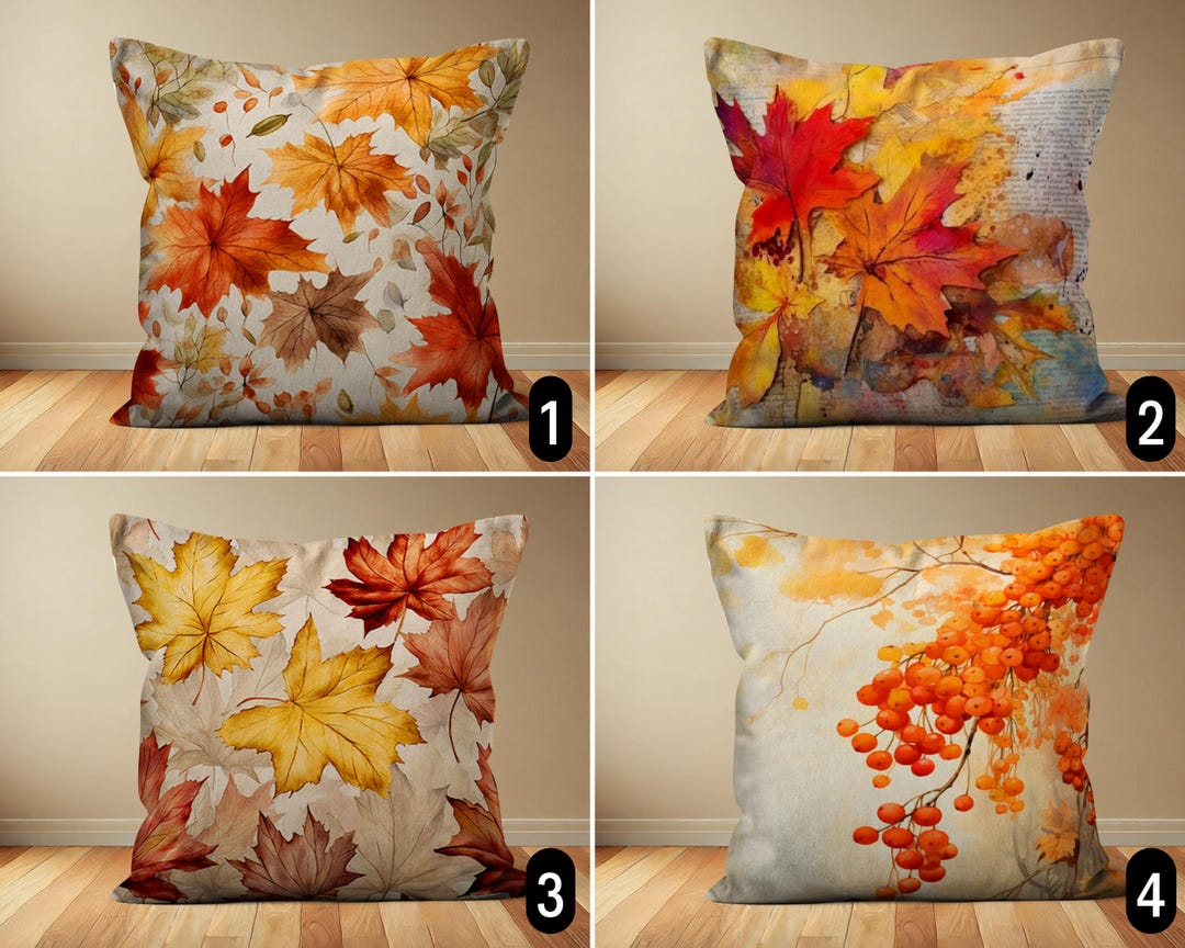 Orange Red Fall Leaves Pillow Cover, Autumn Foliage Pillow Case, Cozy ...