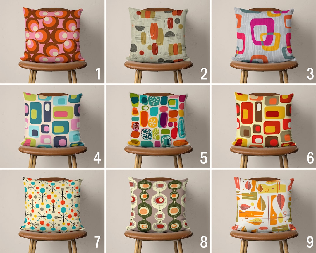Retro Pattern Pillow Case, Mid Century Modern Geometric Pillow Cover ...