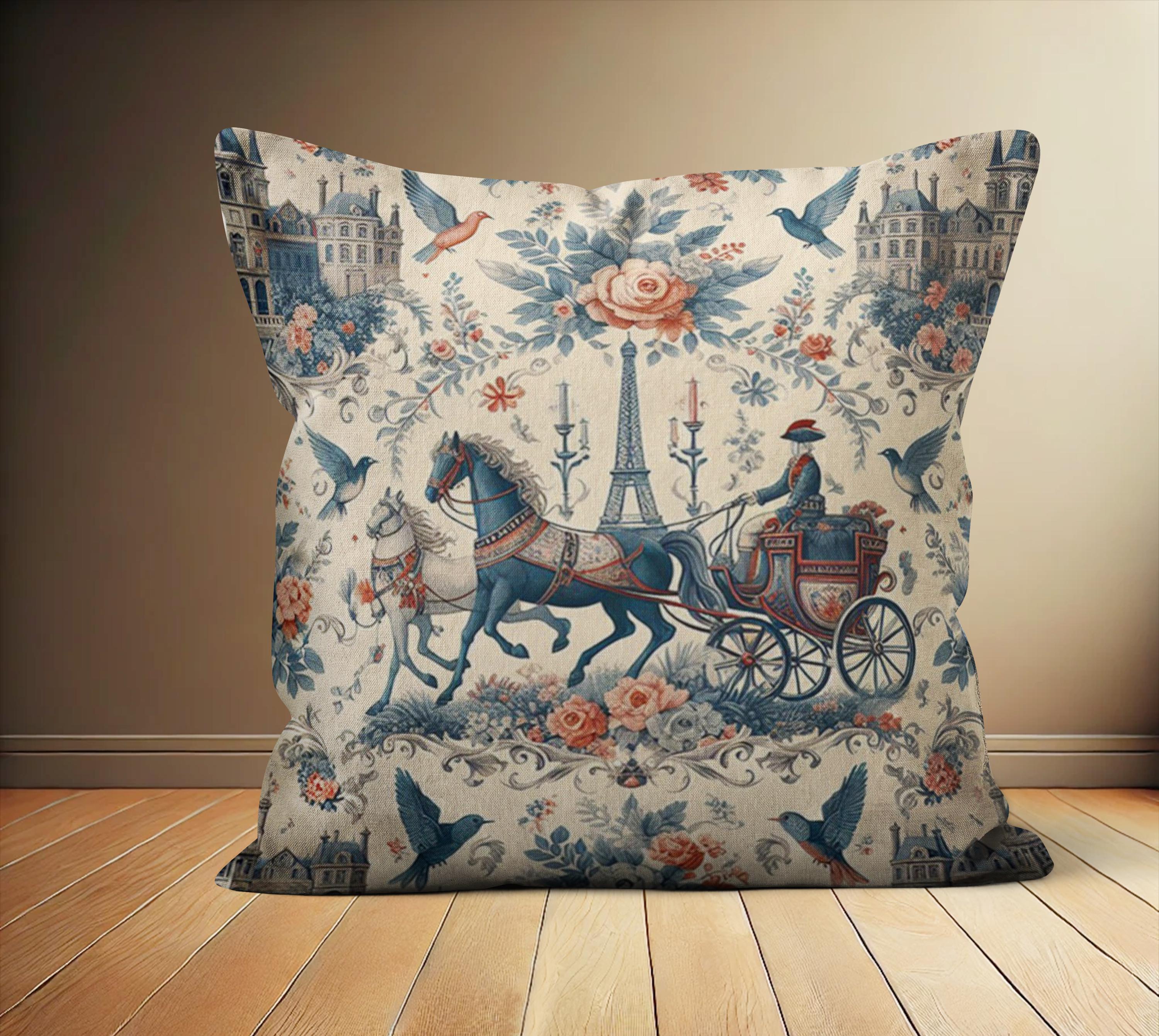 Vintage Antique French Countryside Pillow Cover, Blue Classic ...