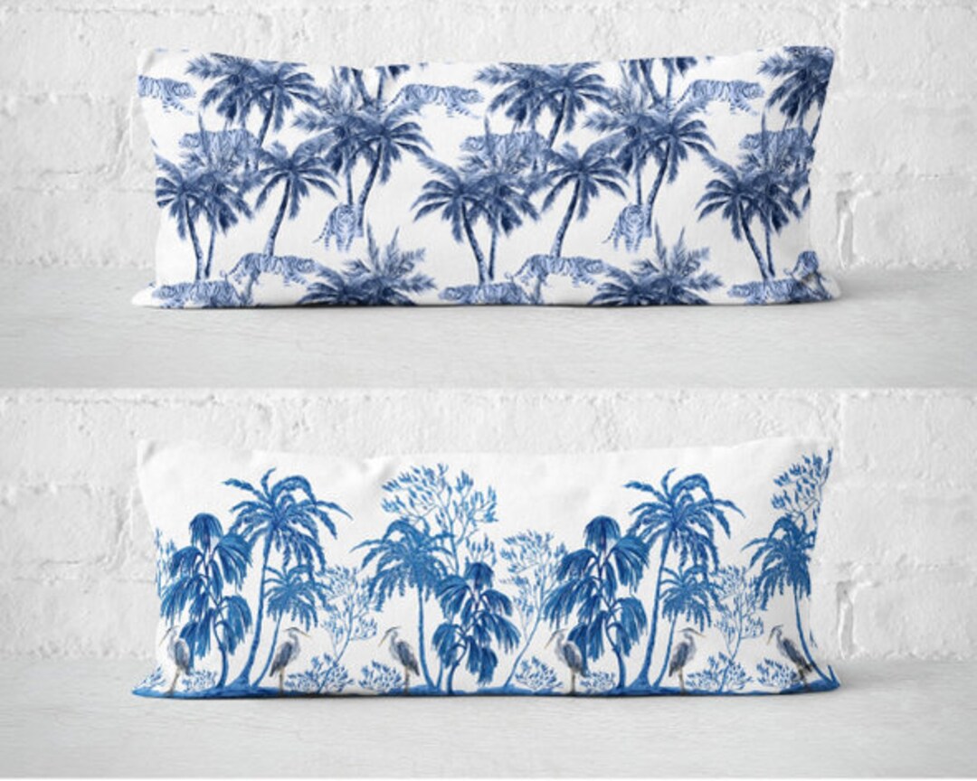 Palm Trees Lumbar & Body Pillow Cover, Blue White Palms Bolster Pillow ...