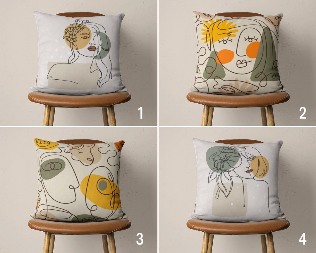 Boho One Line Art Pillow Cover, Minimalist Portrait Drawing Pillow Case ...