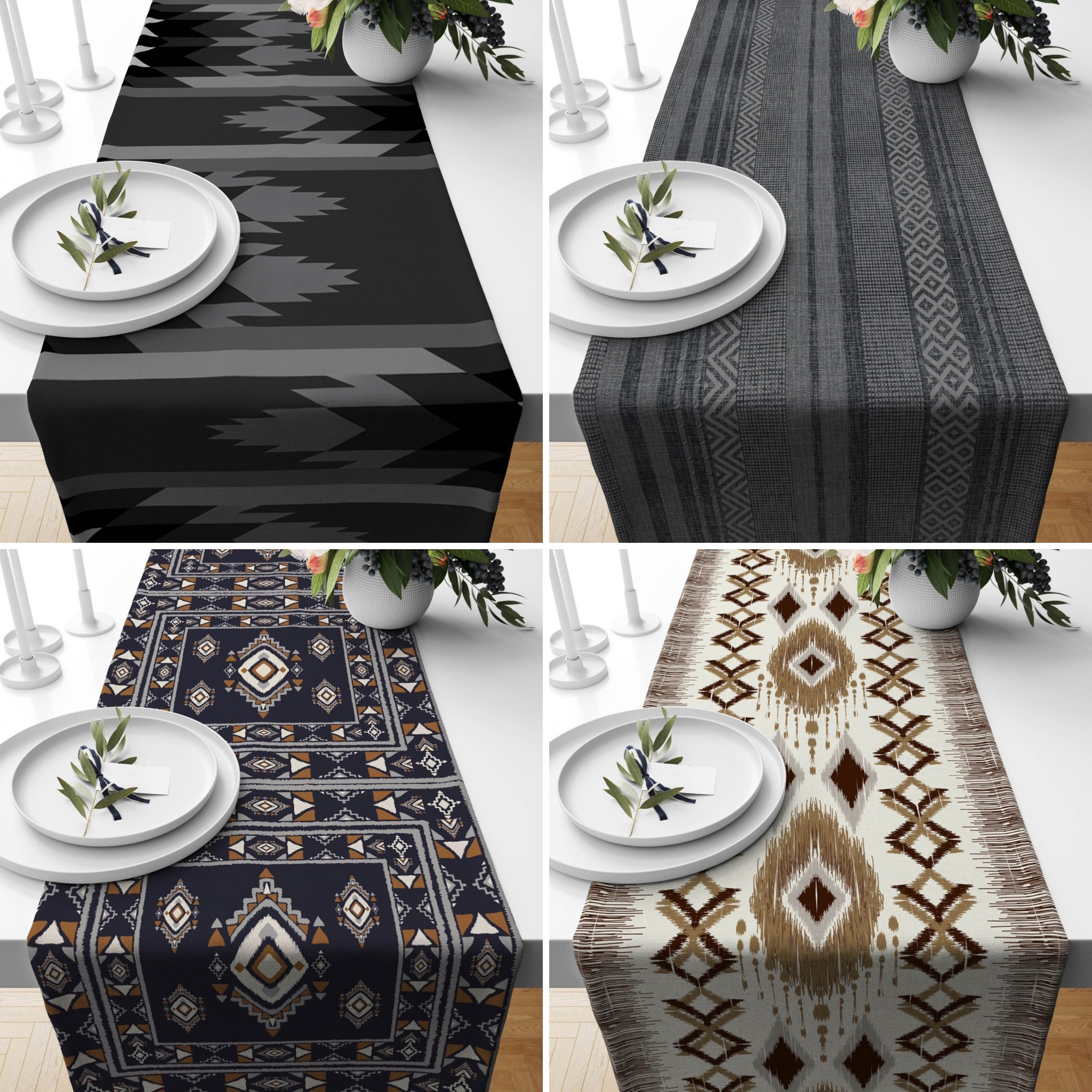Aztec & Ikat Design Table Runner, Ethnic Tribal Pattern Table Runner ...