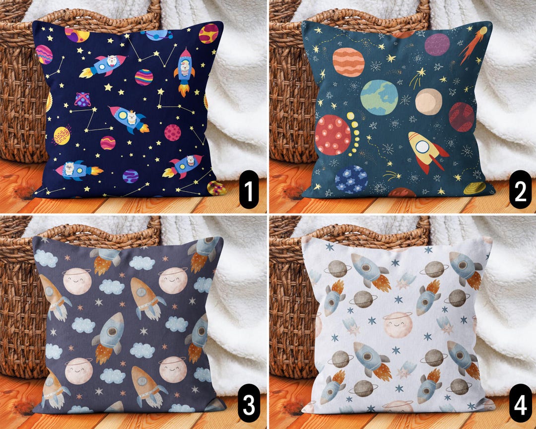 Kids Galaxy & Space Rockets Pillow Case, Planets Stars Clouds ...