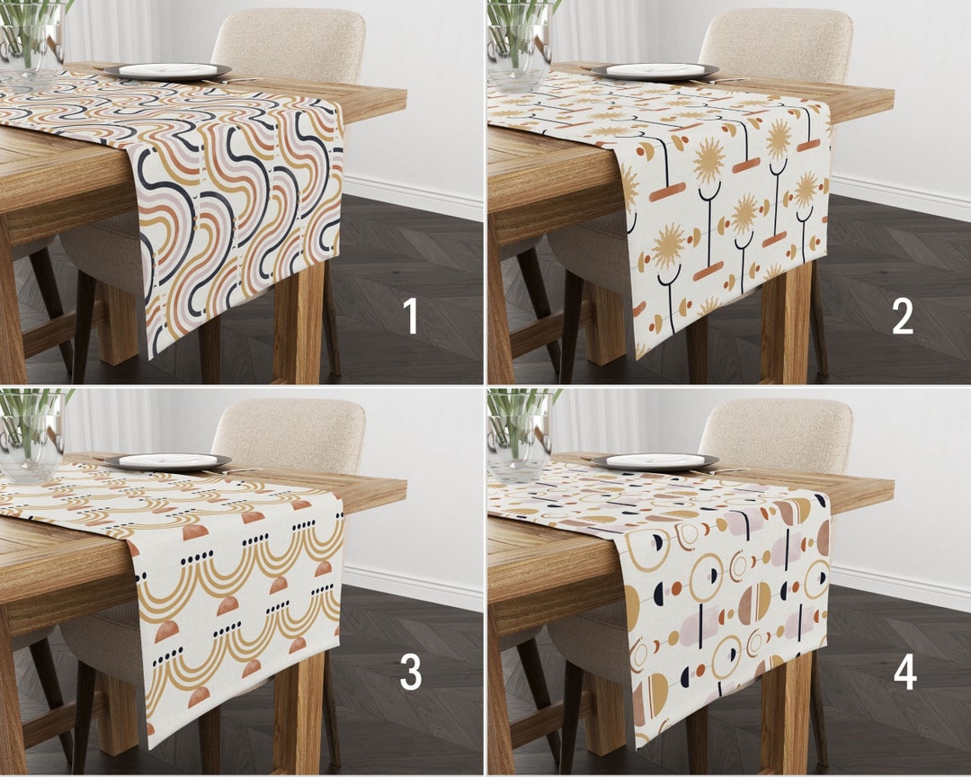 Mid Century Modern Table Runner, Abstract Kitchen Runner, Sun & Rainbow ...