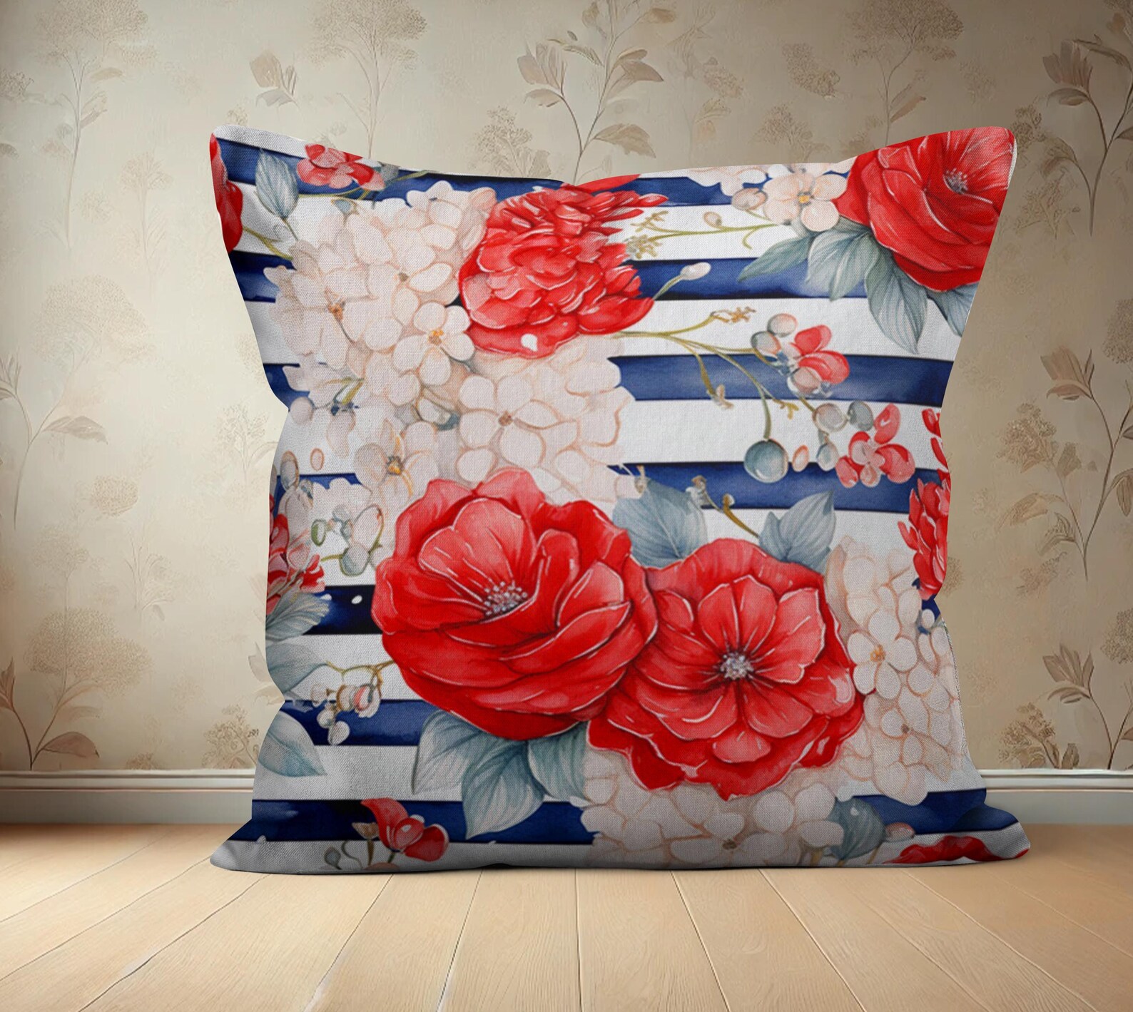 Poppy Flowers Throw Pillow Case, Floral Red Poppies Design Cushion ...