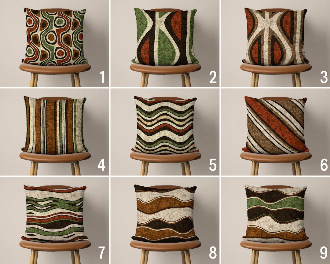 Abstract Boho Pillow Case, Green Brown Beige Cushion Cover, Bohemian ...