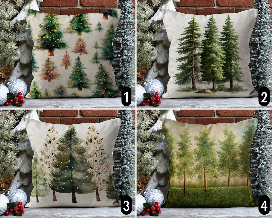 Green Pine Trees Pillow Cover, Evergreen Forest Throw Pillow Case ...