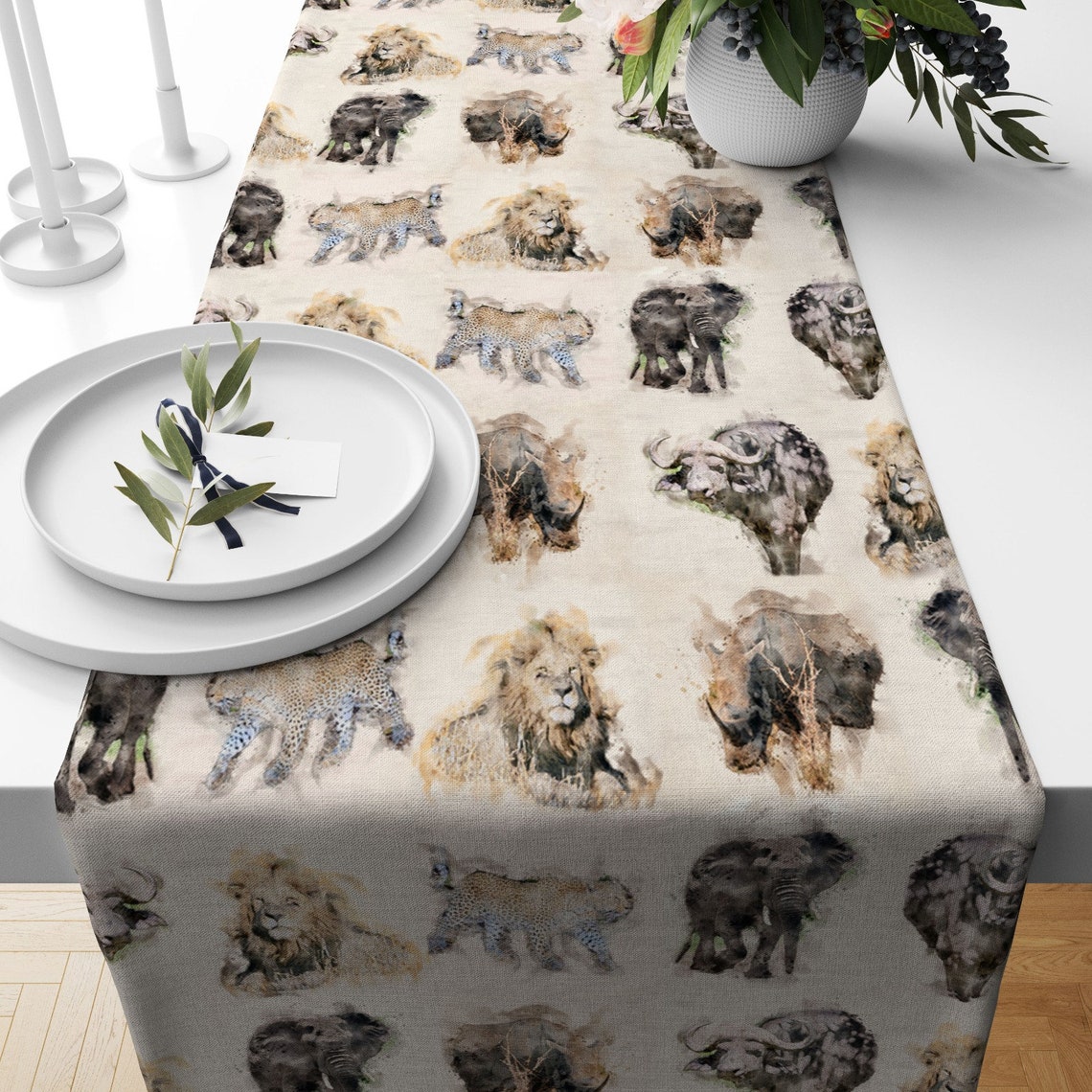 Safari Animal Table Runner, Dining Table Runner, African Tablecloths ...