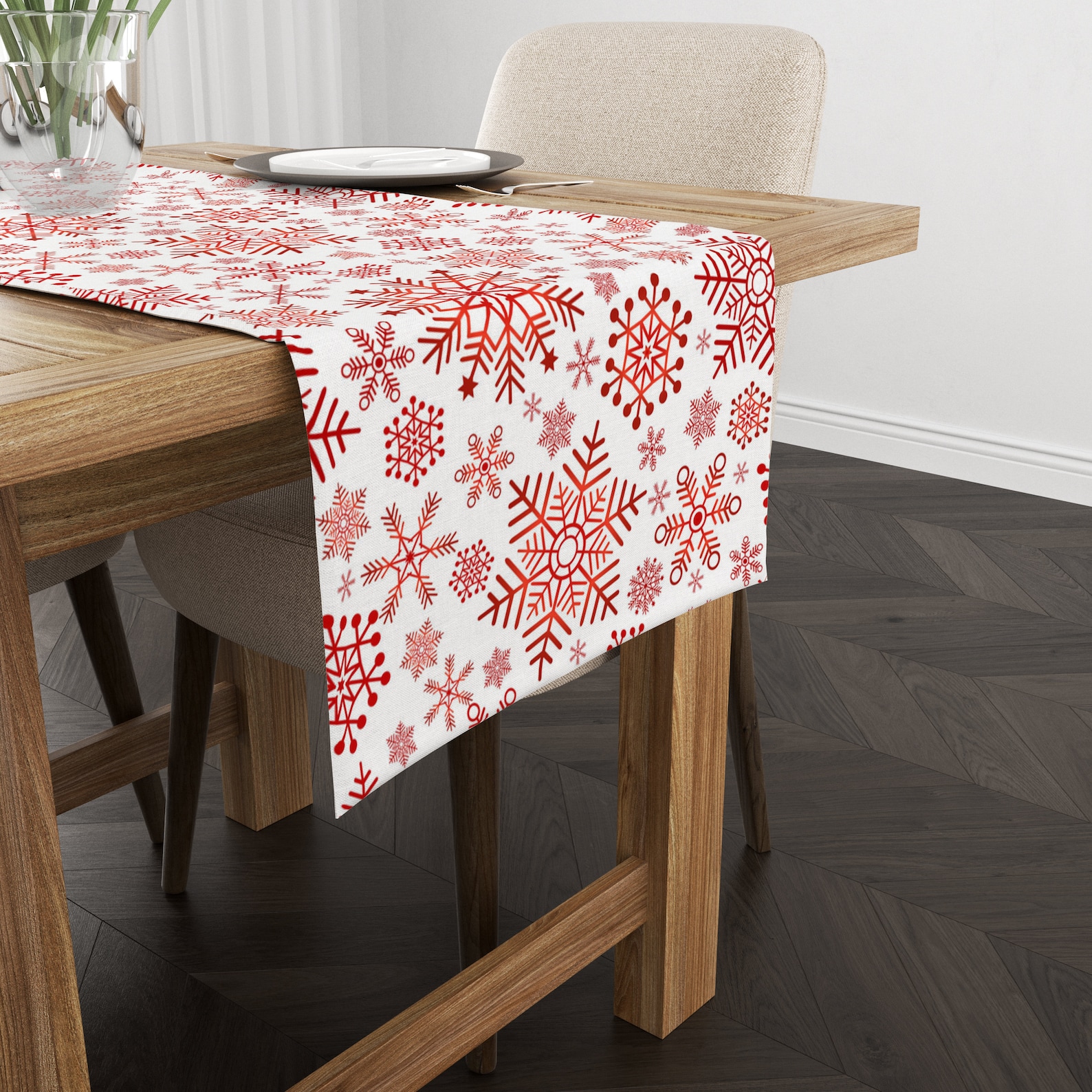 Red Christmas Table Runner Snowflake Design Runner Red Xmas - Etsy