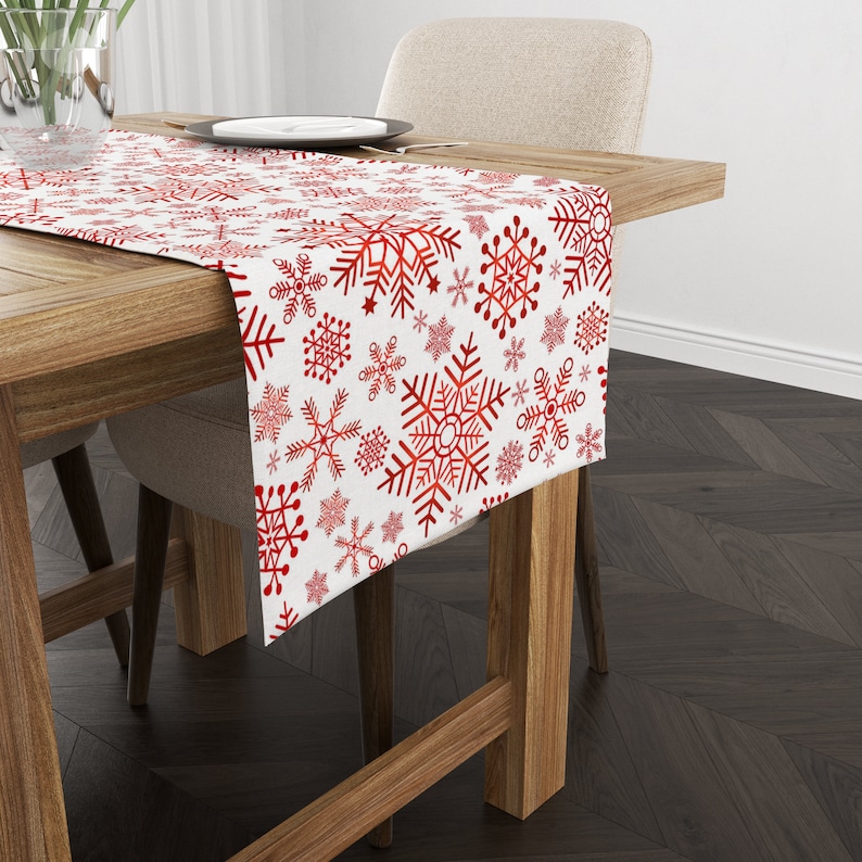 Red Christmas Table Runner Snowflake Design Runner Red Xmas - Etsy
