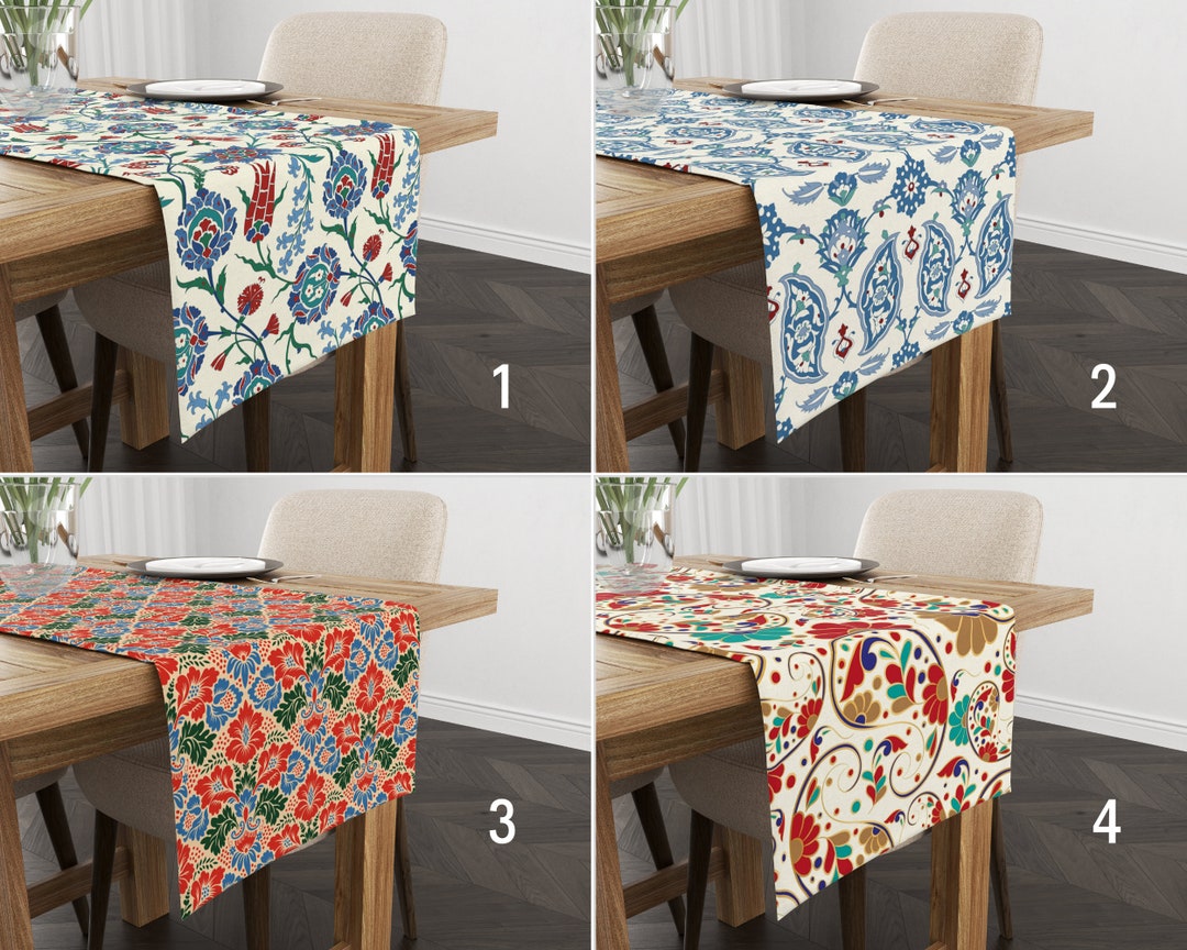 Traditional Floral Pattern Table Runner, Turkish Tile Design Runner ...