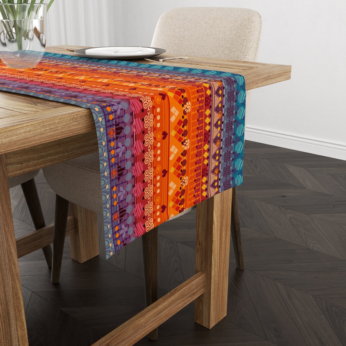 Ethnic Design Table Runner, Vivid Yellow Orange African Style Runner ...