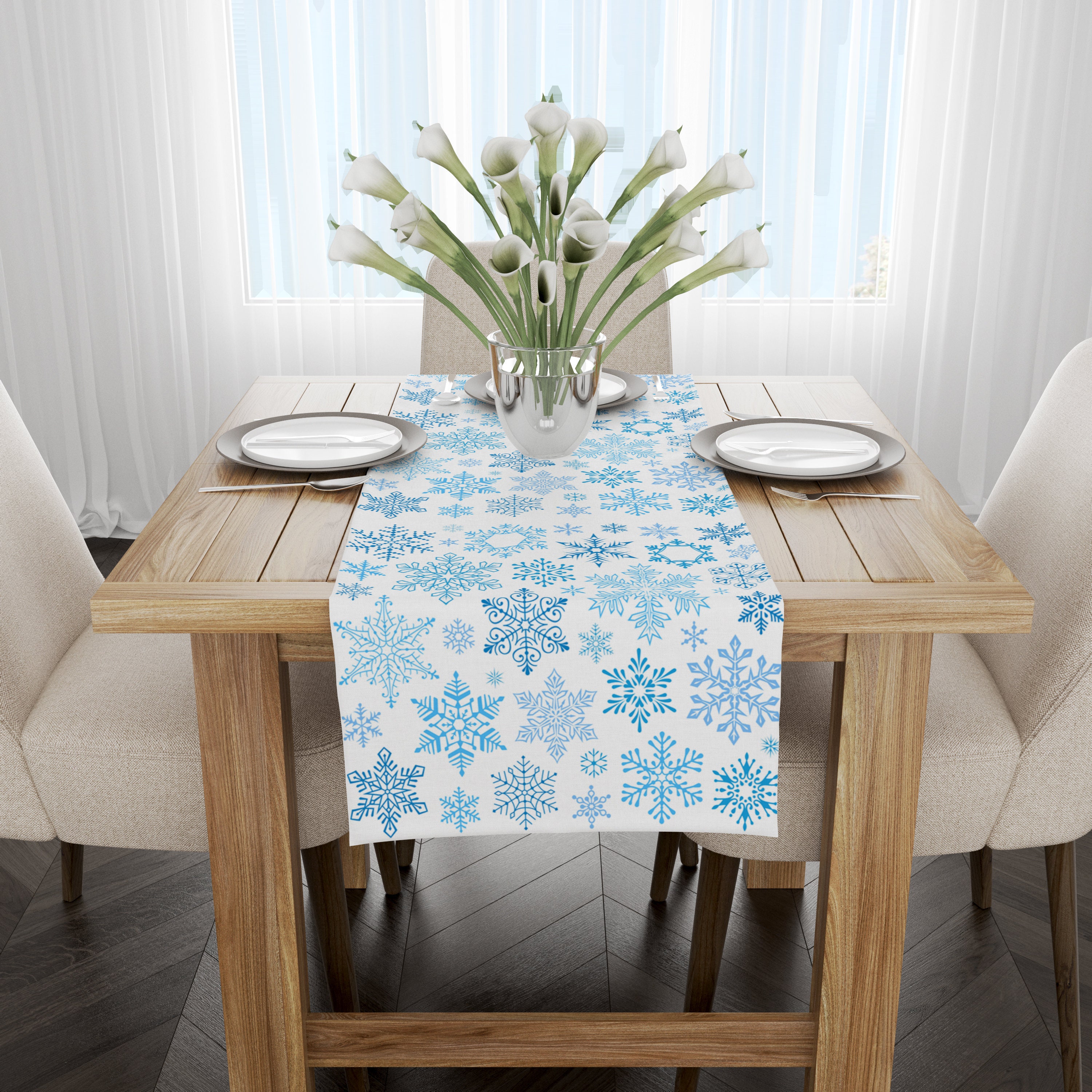 Snowflakes Table Runner, Blue & White Winter Runner, Christmas ...