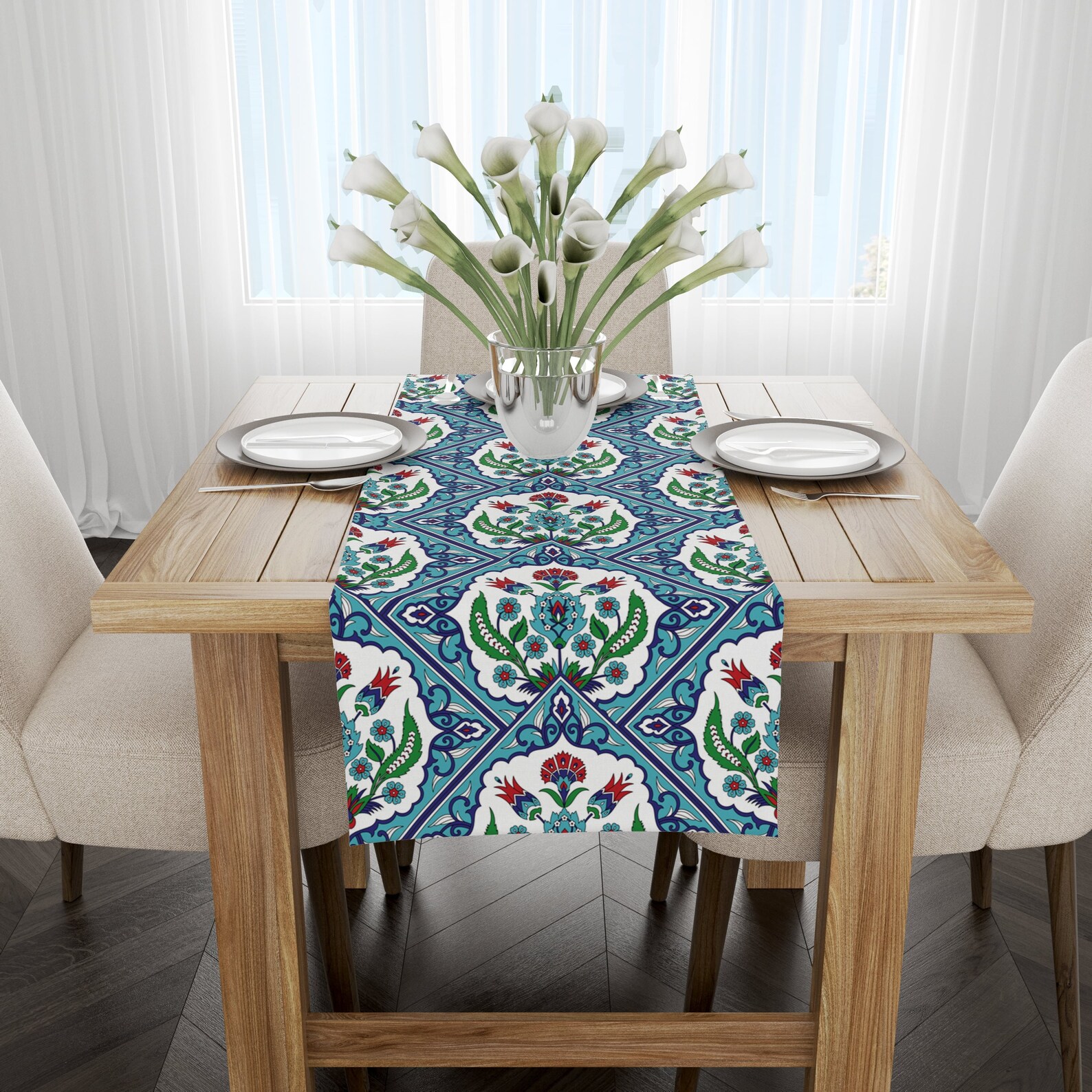 Tulip Pattern Turkish Style Table Runner Ottoman Tile Design - Etsy