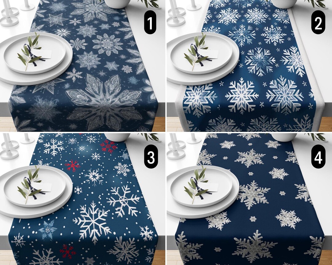 Blue Snowflake Design Table Runner, Snowing Pattern Winter Runner ...