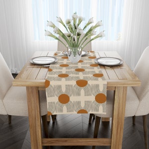 Mid Century Modern Table Runner, Abstract Lines Kitchen Runner, Circles ...