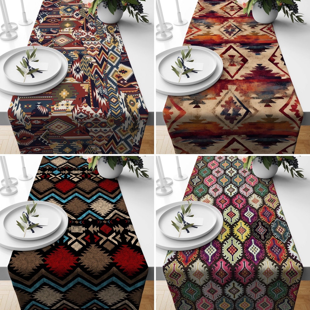 Ethnic Table Runner, Tribal Aztec Design Table Runner, Rug Pattern ...