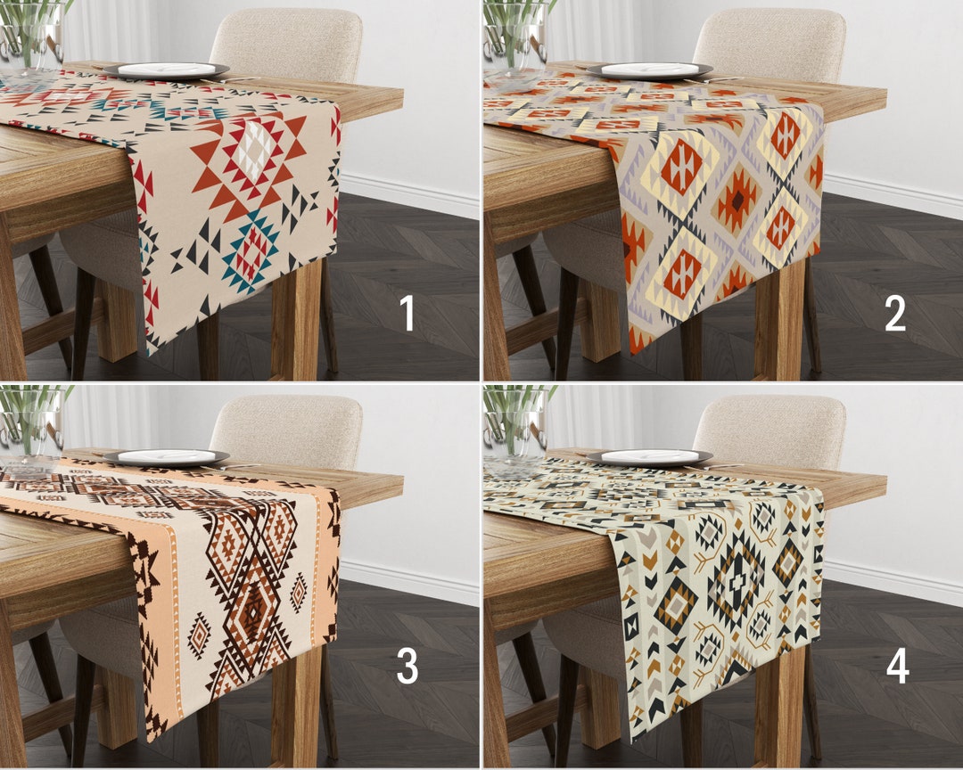 Aztec Print Table Runner, Tribal Ethnic Runner, Southwestern & Mexican ...