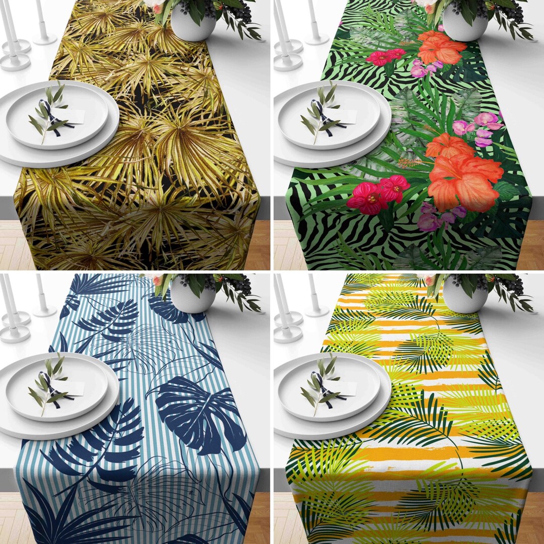 Tropical Leaves Table Runner, Giant Leaves Kitchen Runner, Monstera ...